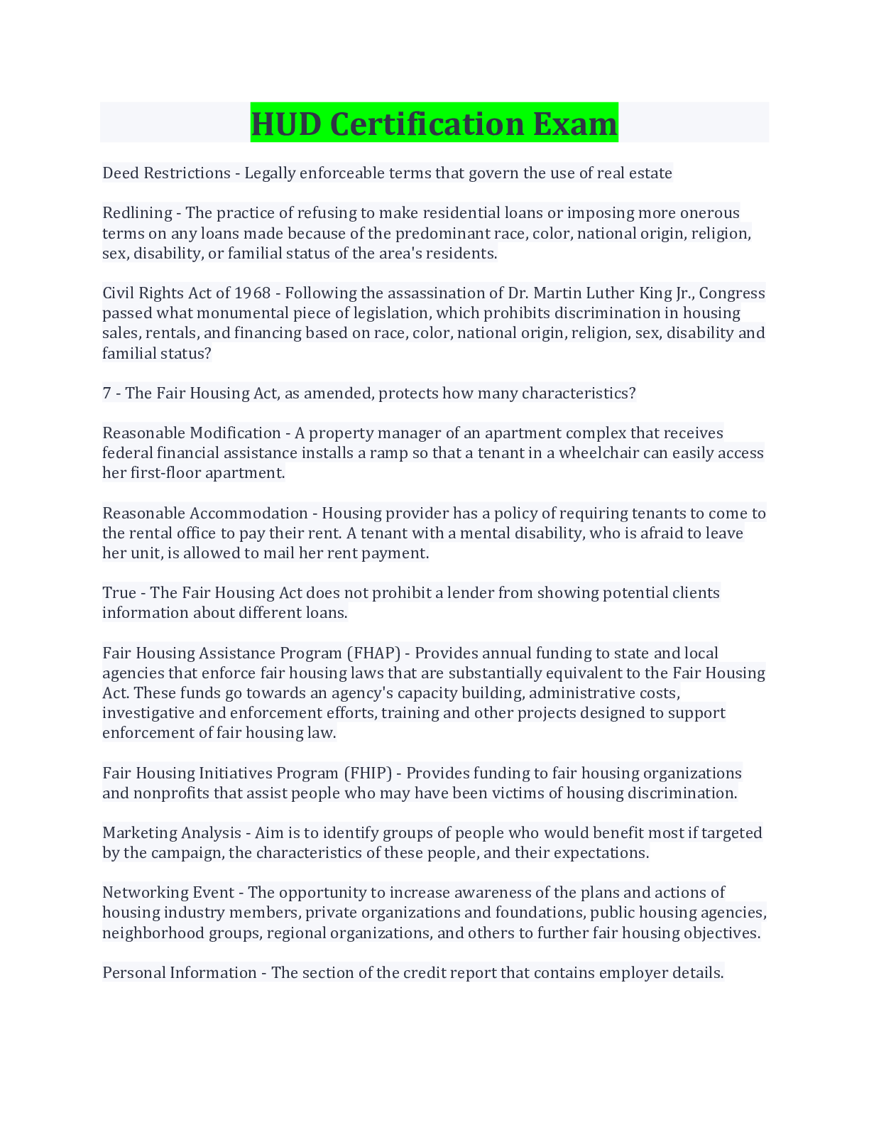 HUD Certification Exam Terms And Explanation - Scholarfriends